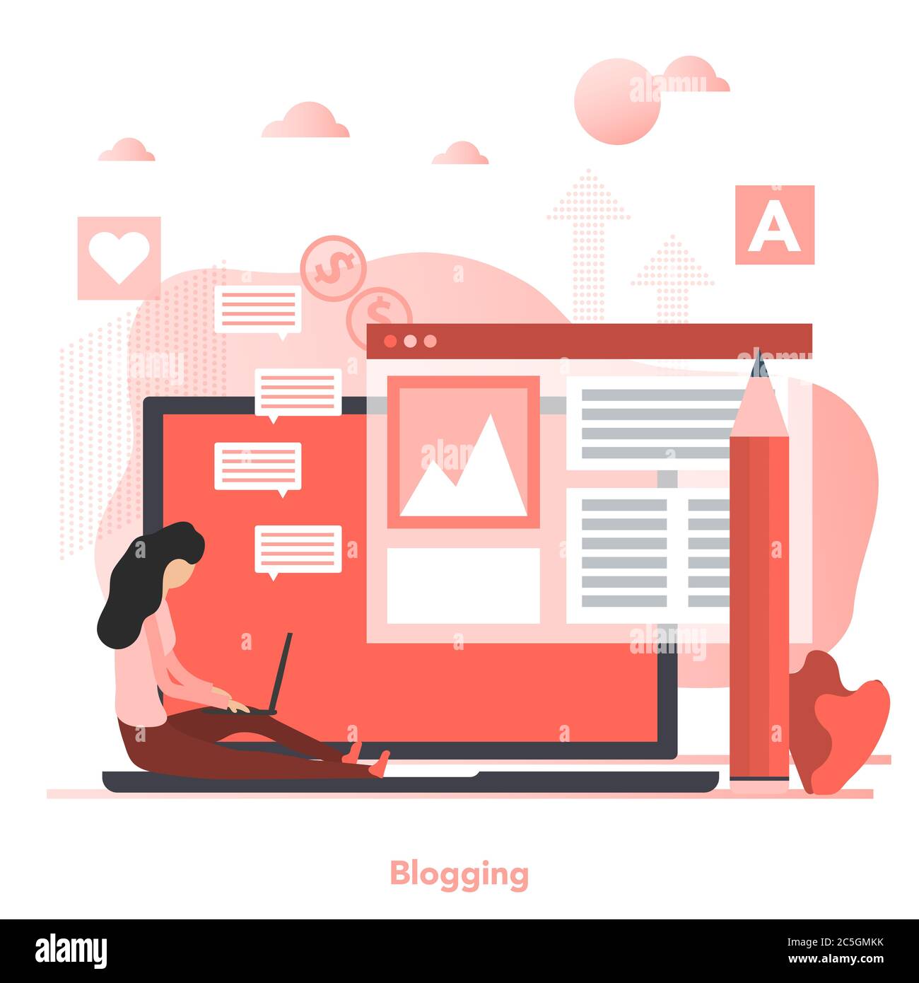 Woman writing blog Stock Vector Images - Alamy