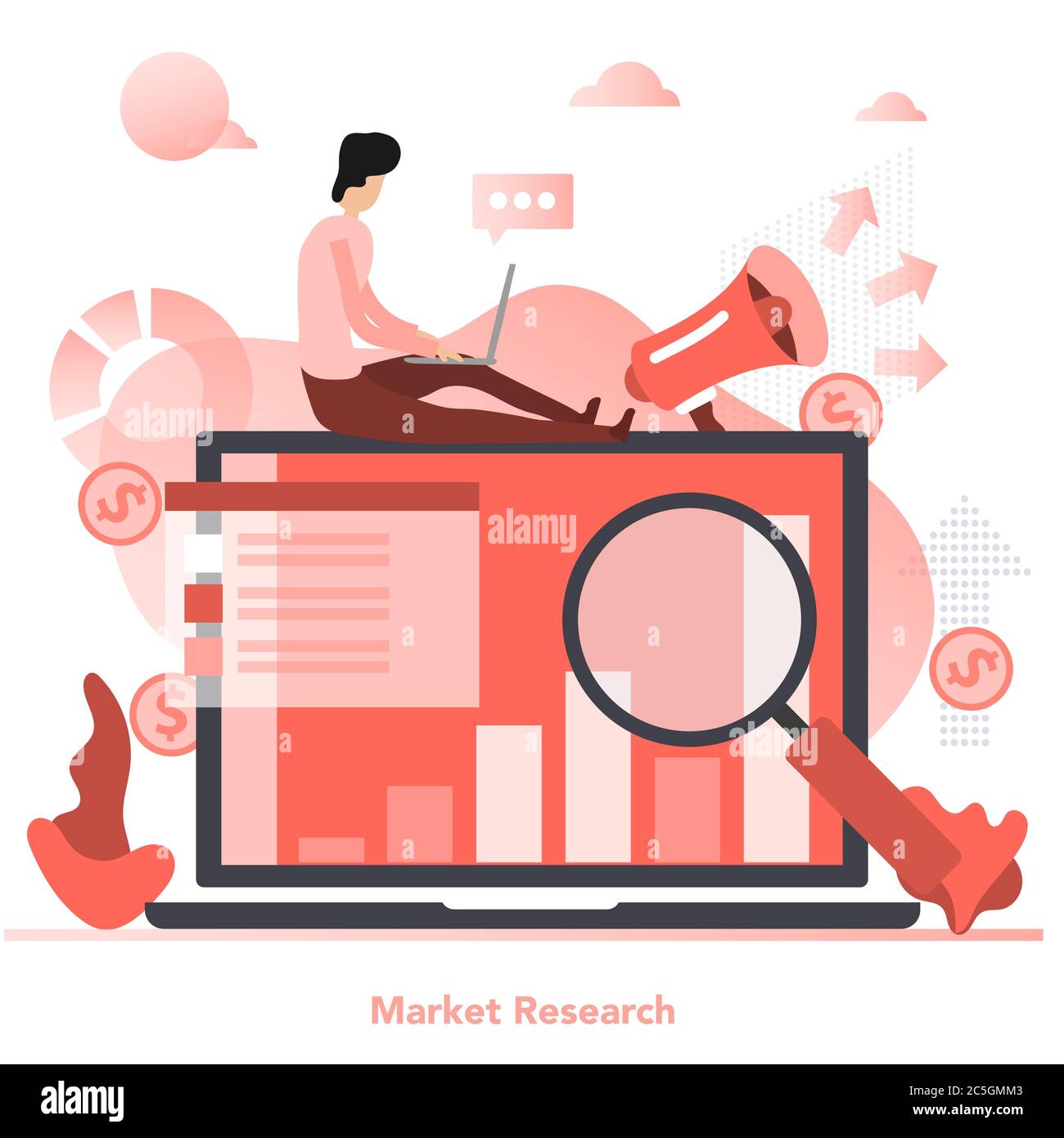 Square red concept of market research in flat style Stock Vector Image ...