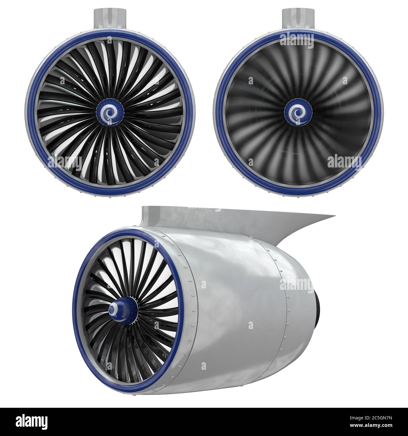 3d render of a modern jet engine. Front and perspective view. Isolated ...