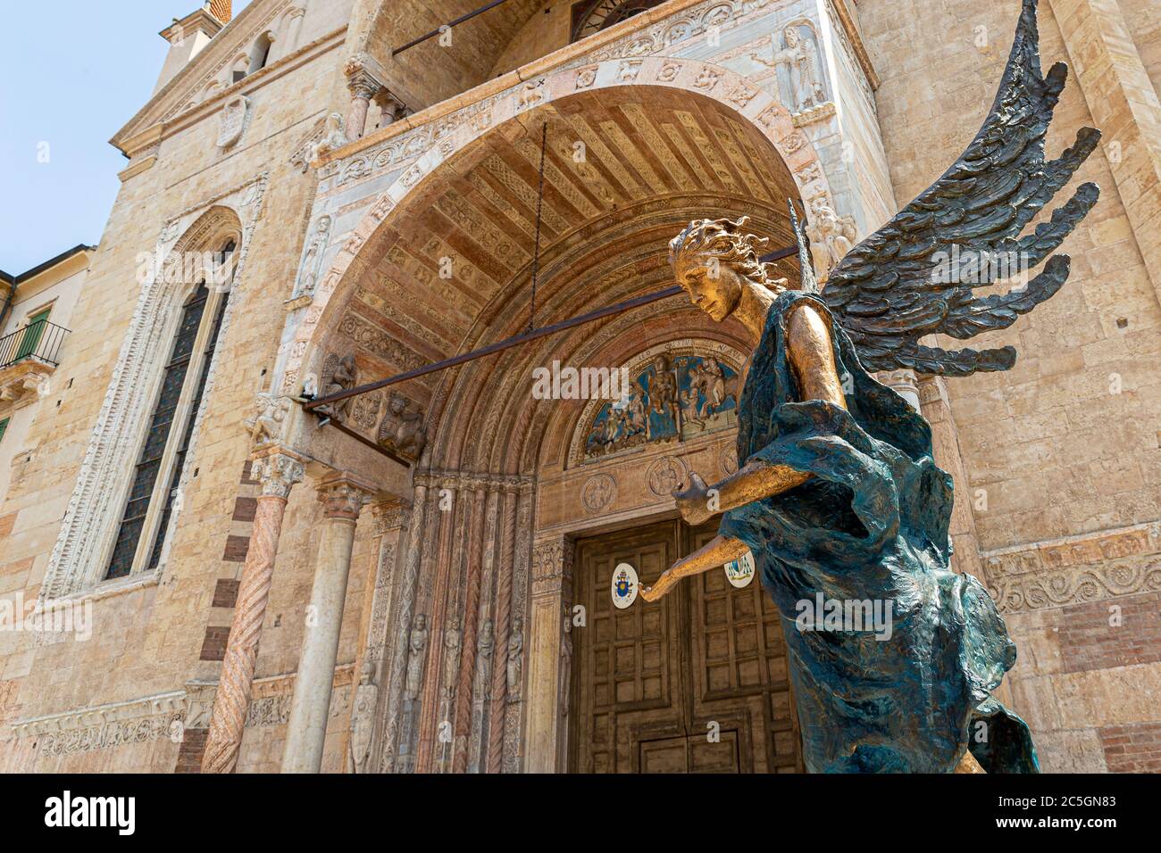 view of the entrance door of an ancient medieval Italian church Stock ...