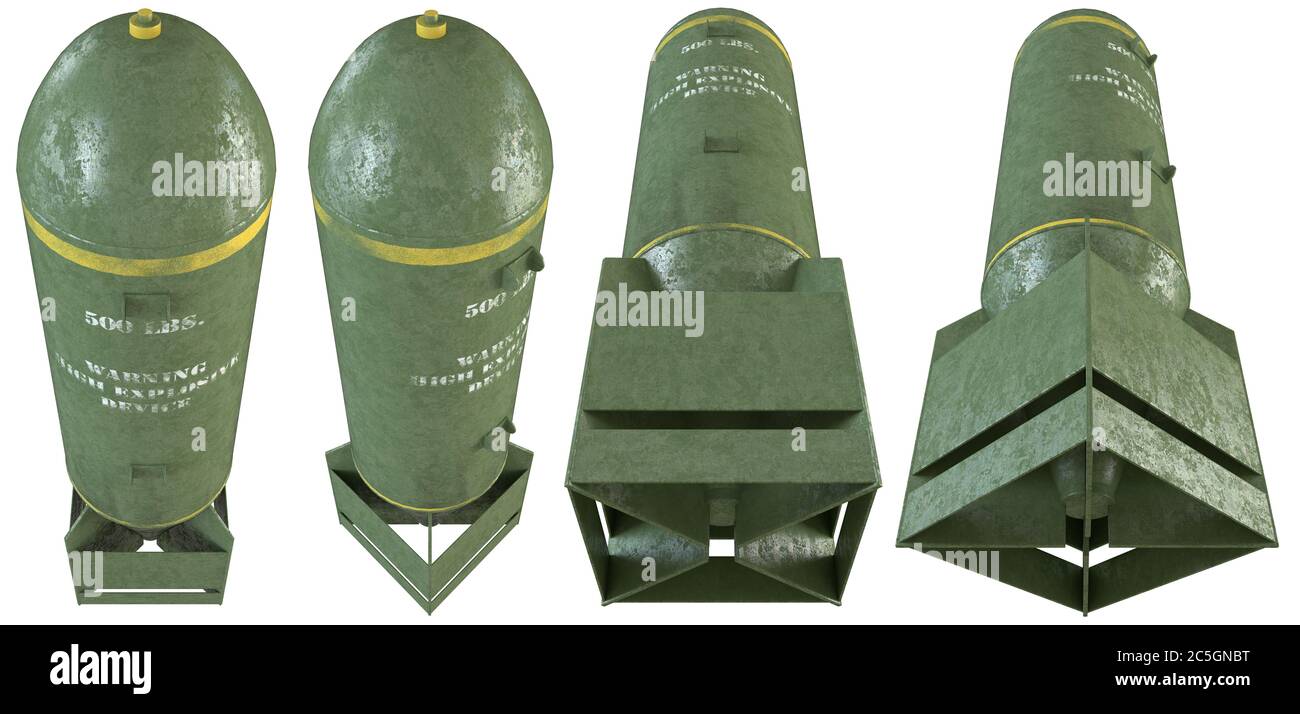 Set of old world war era aircraft bombs rendered in 3d presented from a ...