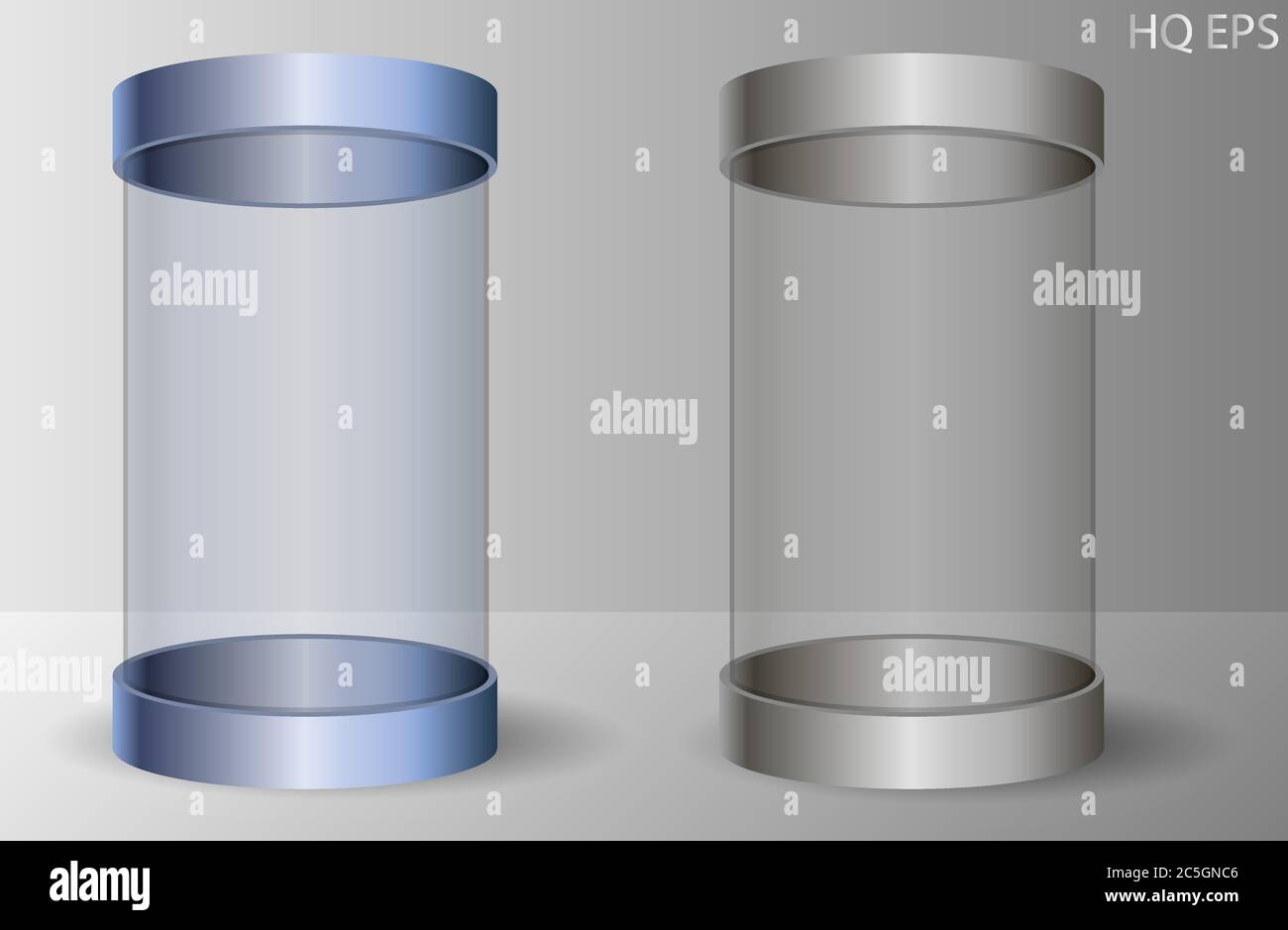 Clear transparent cylinder set. Exibition mockup box for commercial ...