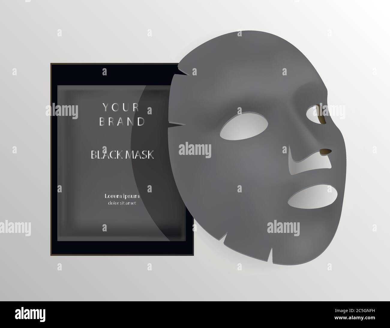 Black facial sheet mask cosmetics ads. 3d Realistic vector illustration ...