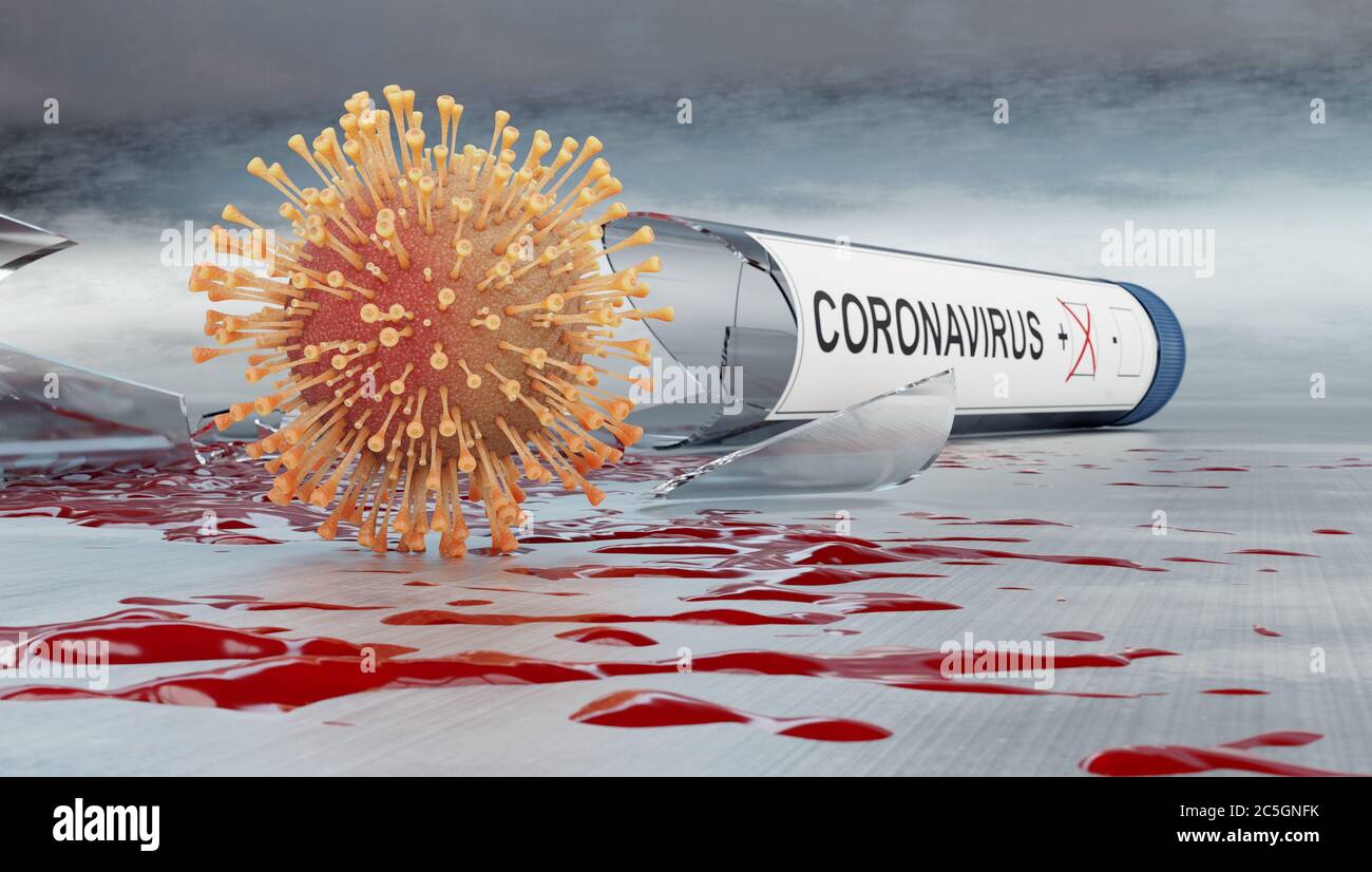 3d render illustration of a broken coronavirus blood test tube with ...