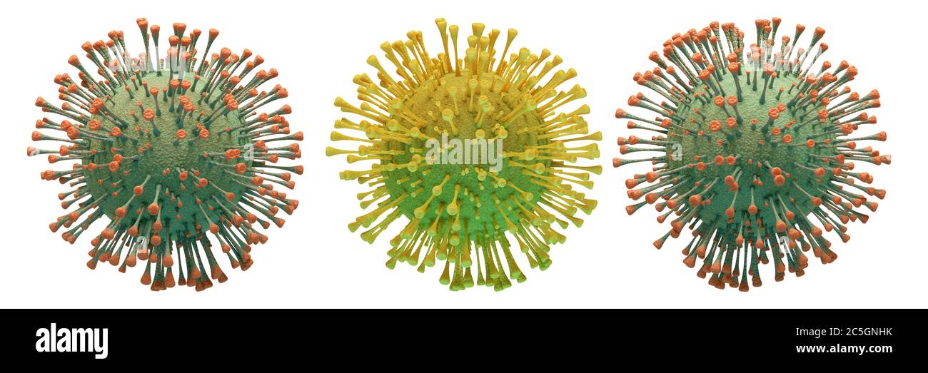 3d render illustration of a coronavirus model from different angles ...