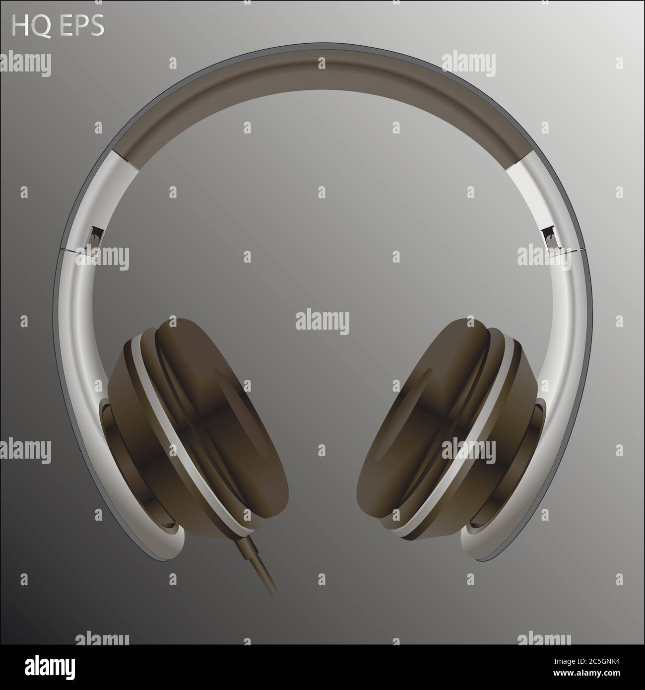 Wired or wireless silver earphones with detailed elements. Realistic ...