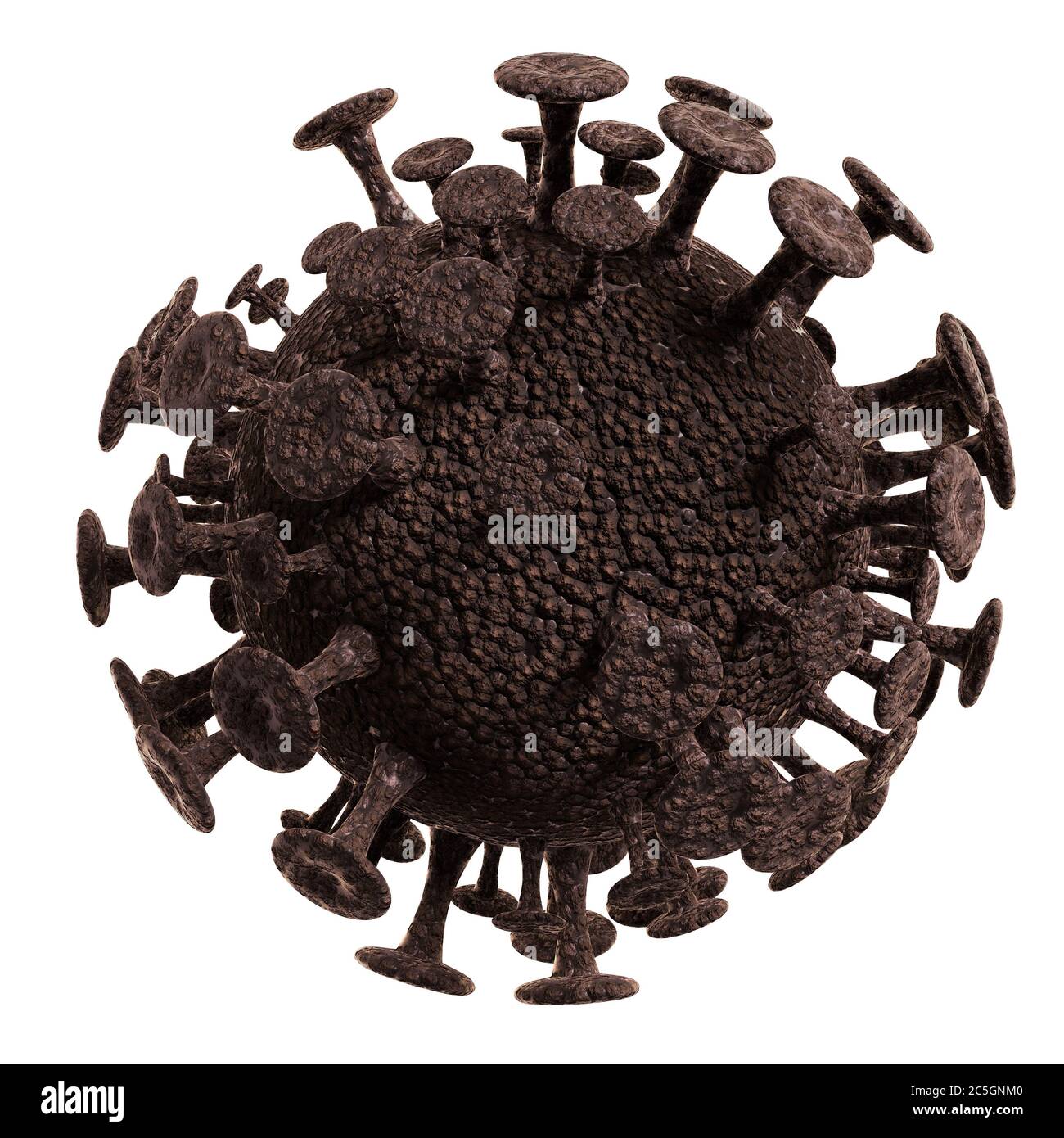 3d render of a dark brown infectious virus cell. Contagious disease ...