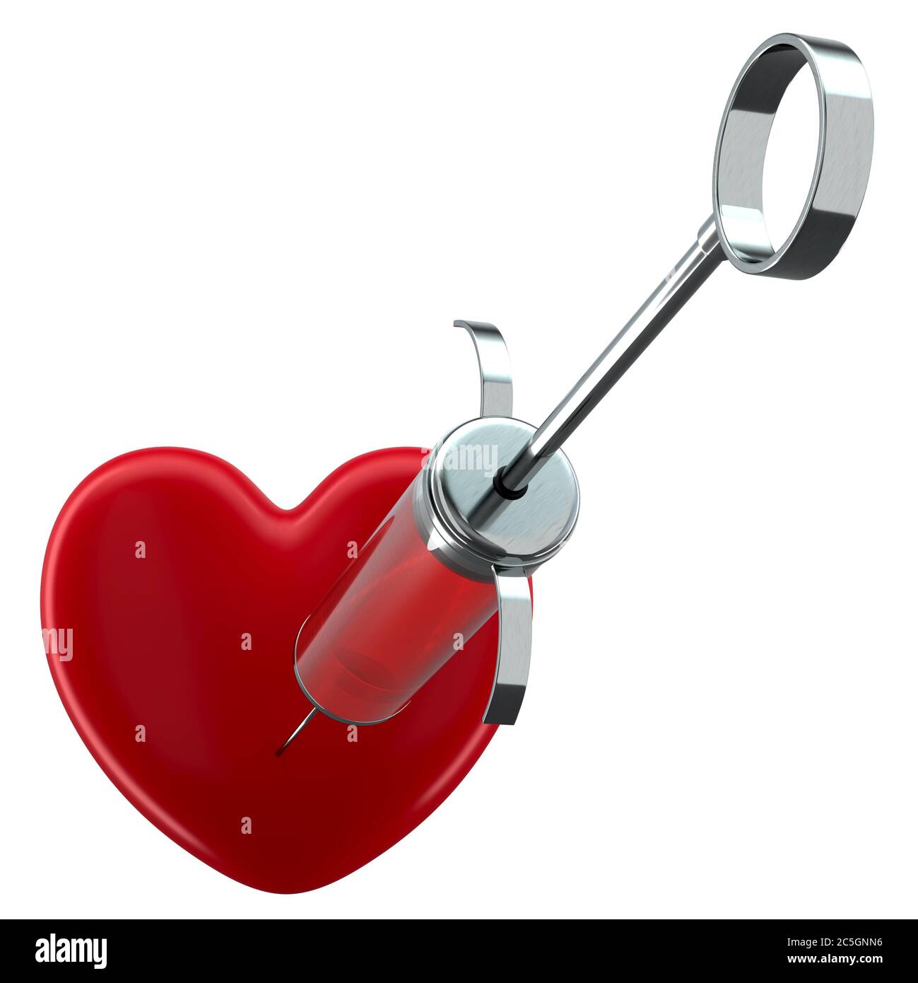 Render of a retro stylized syringe injection filled with red liquid or ...