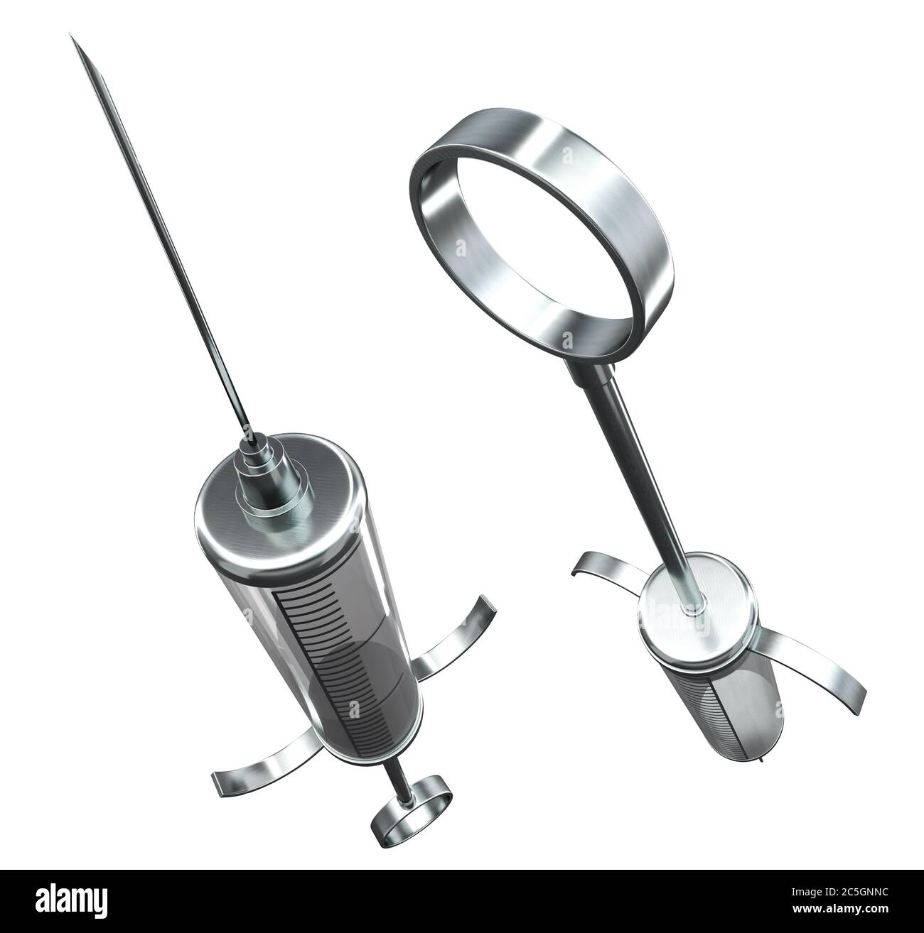 Render set of a retro stylized syringes isolated on white. Perspective ...