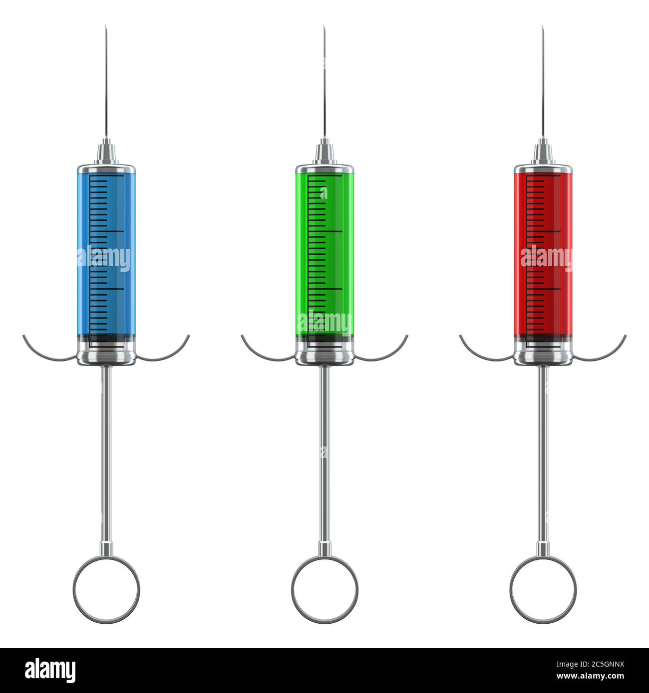 Render set of a retro stylized syringes filled with colorful substances ...
