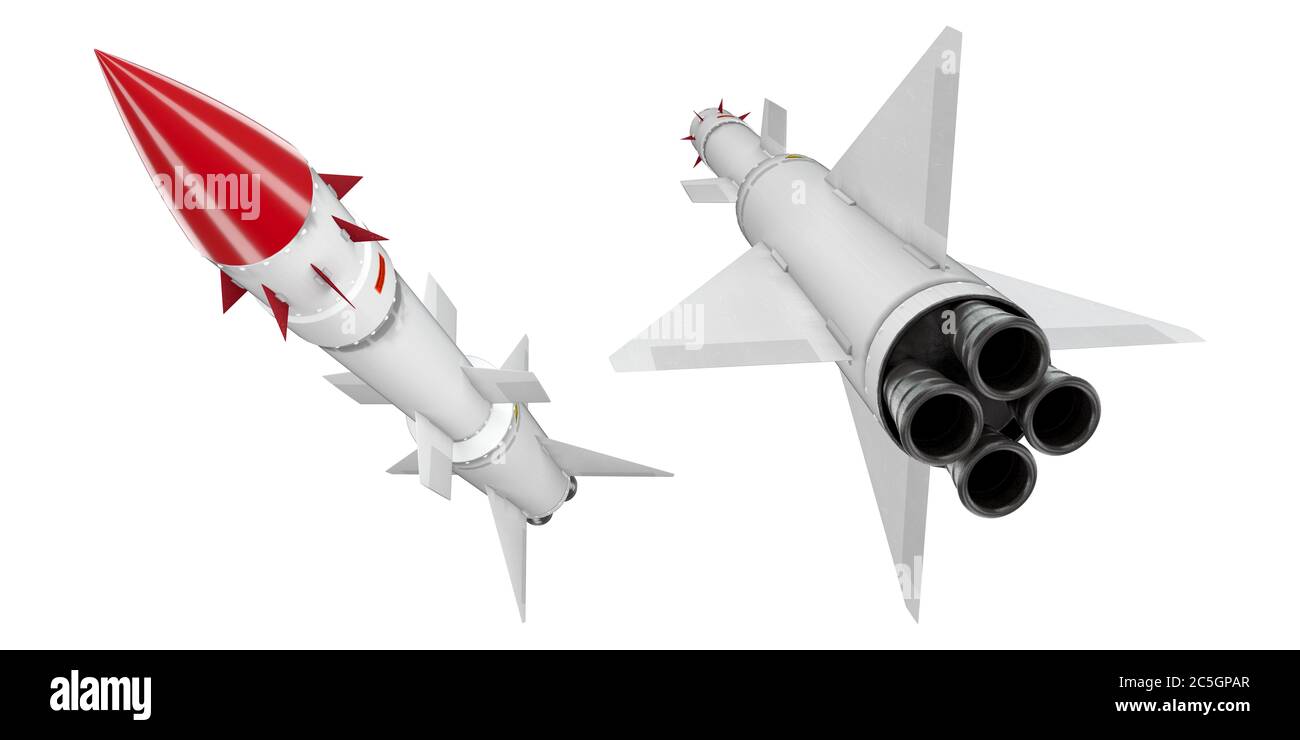 3d render of a big and heavy surface to air guided missile. Isolated on ...