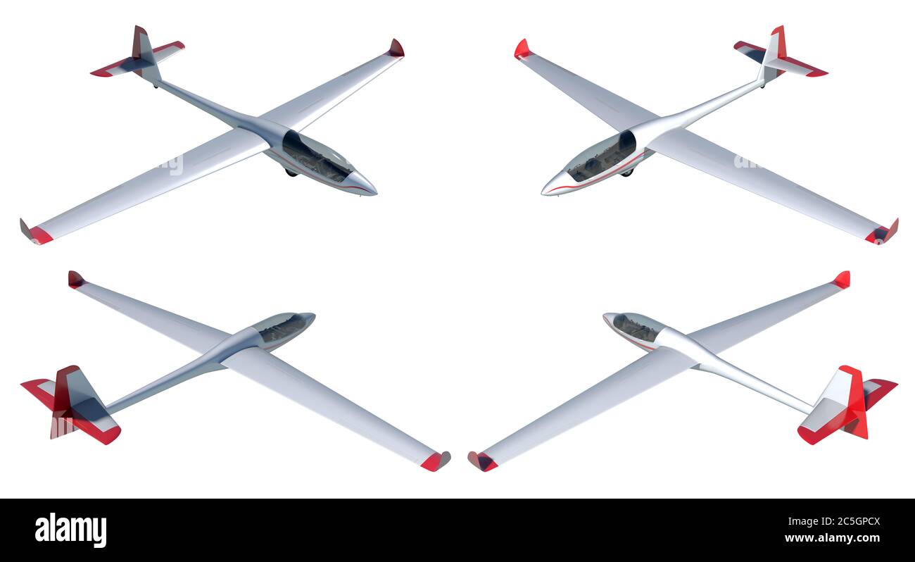 3d render of a twin seater glider from multiple perspective views Stock ...