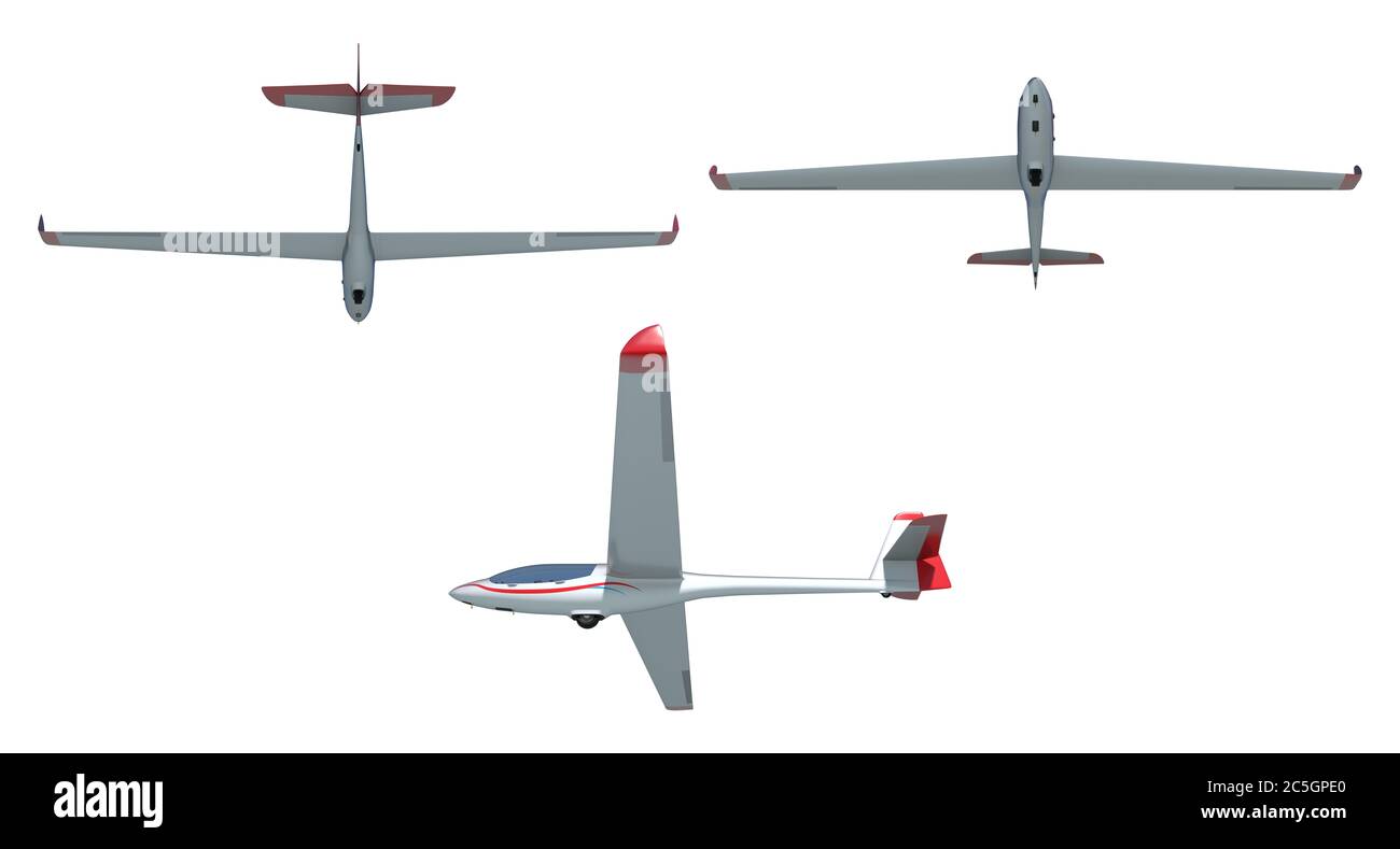 3d render of a twin seater glider from multiple perspective views Stock ...