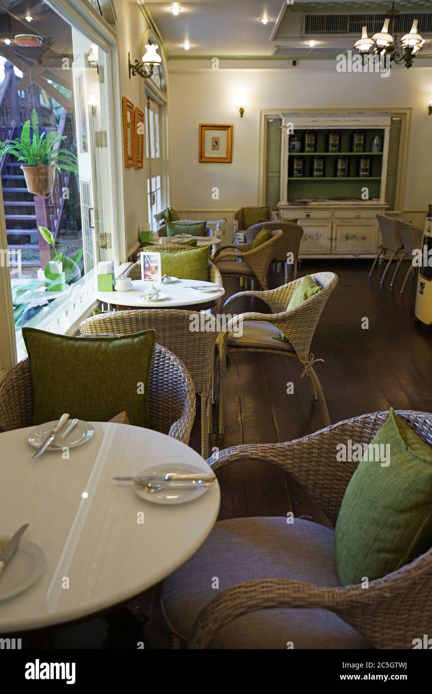 Interior design and decoration at local pastry bakery store and coffee ...