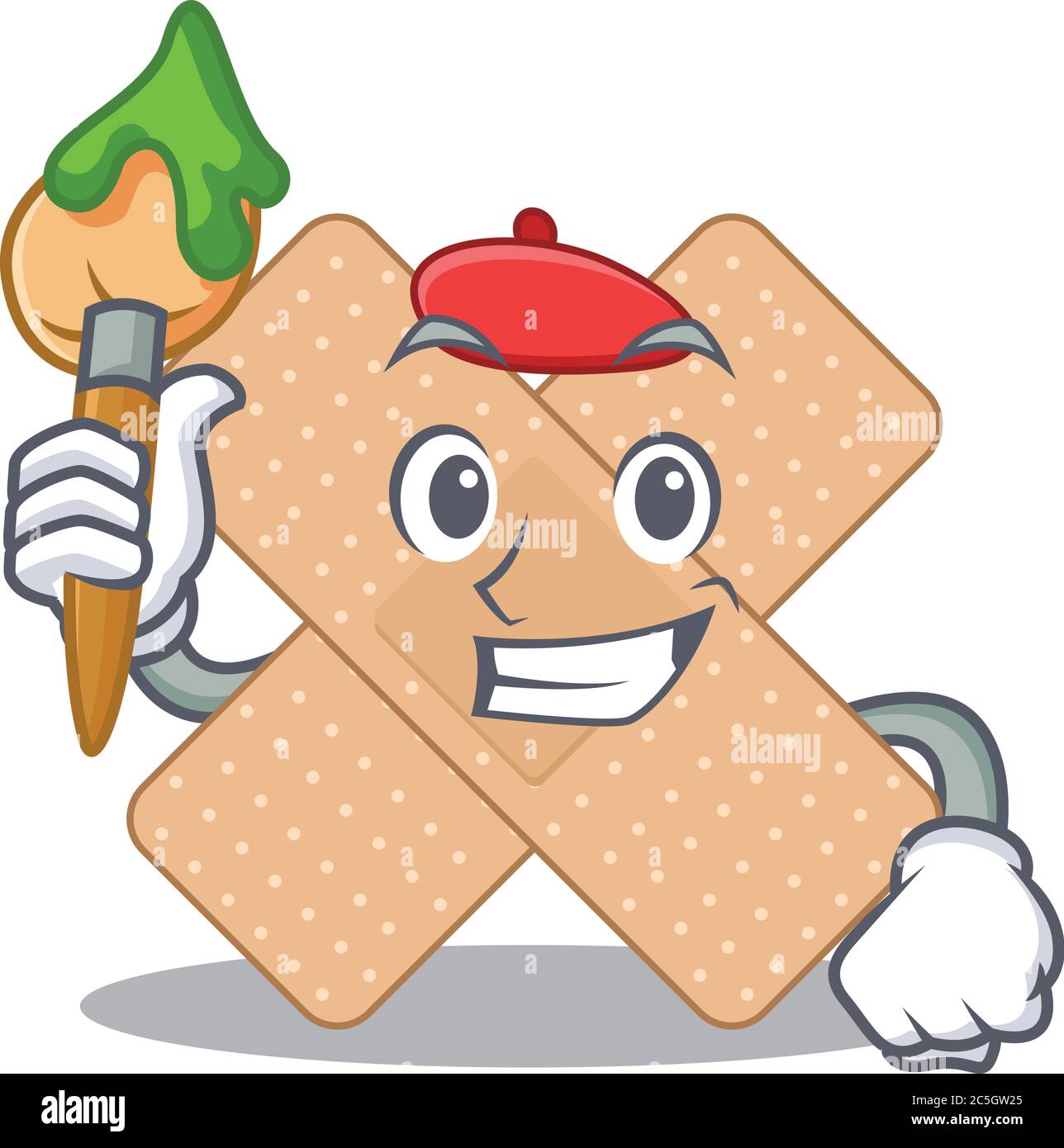 Cross bandage artist cartoon picture style paint a landscape using a ...