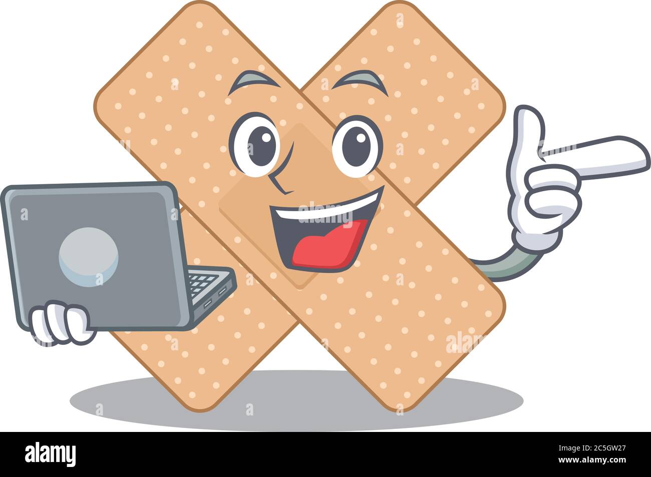 A neat cartoon character of cross bandage l working at home during ...