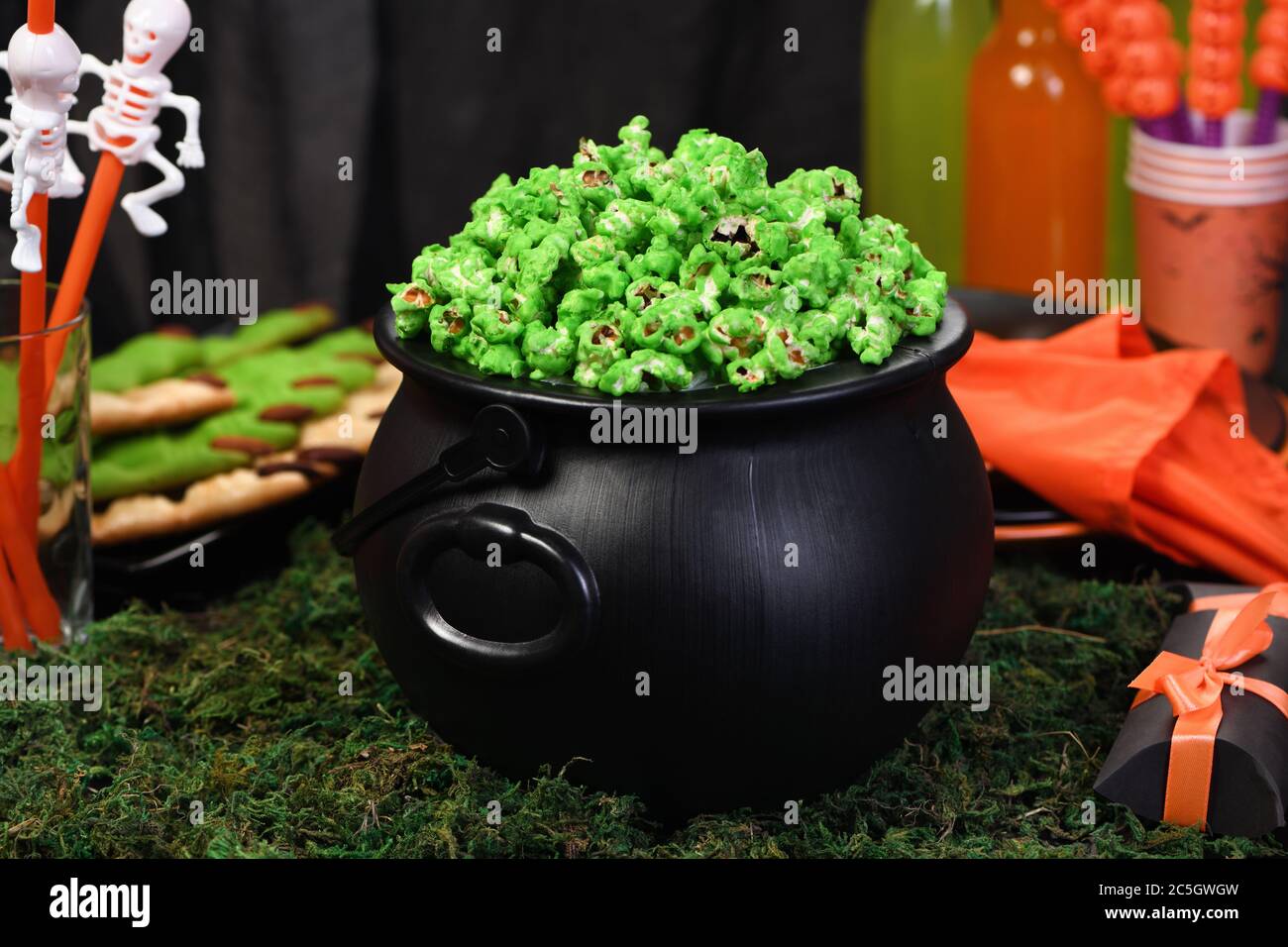 Cauldron green sweet popcorn for ghouls and zombies. Halloween treat ...
