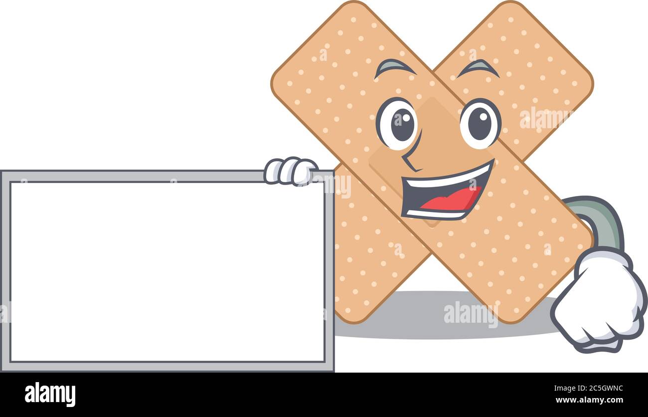 Cartoon character style of cross bandage holding a white board Stock ...