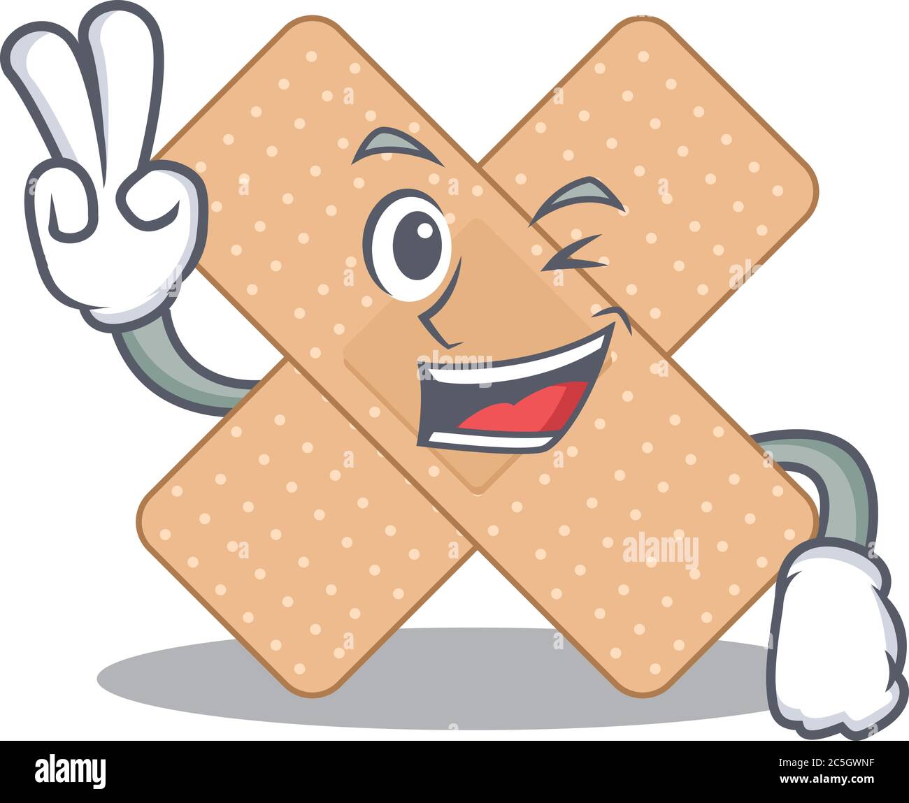 A joyful cross bandage cartoon mascot style show two fingers pose Stock ...