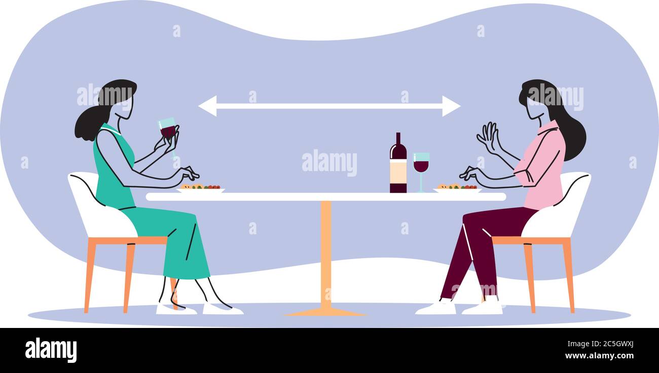 Social distancing between women on restaurant table design of Covid 19 ...