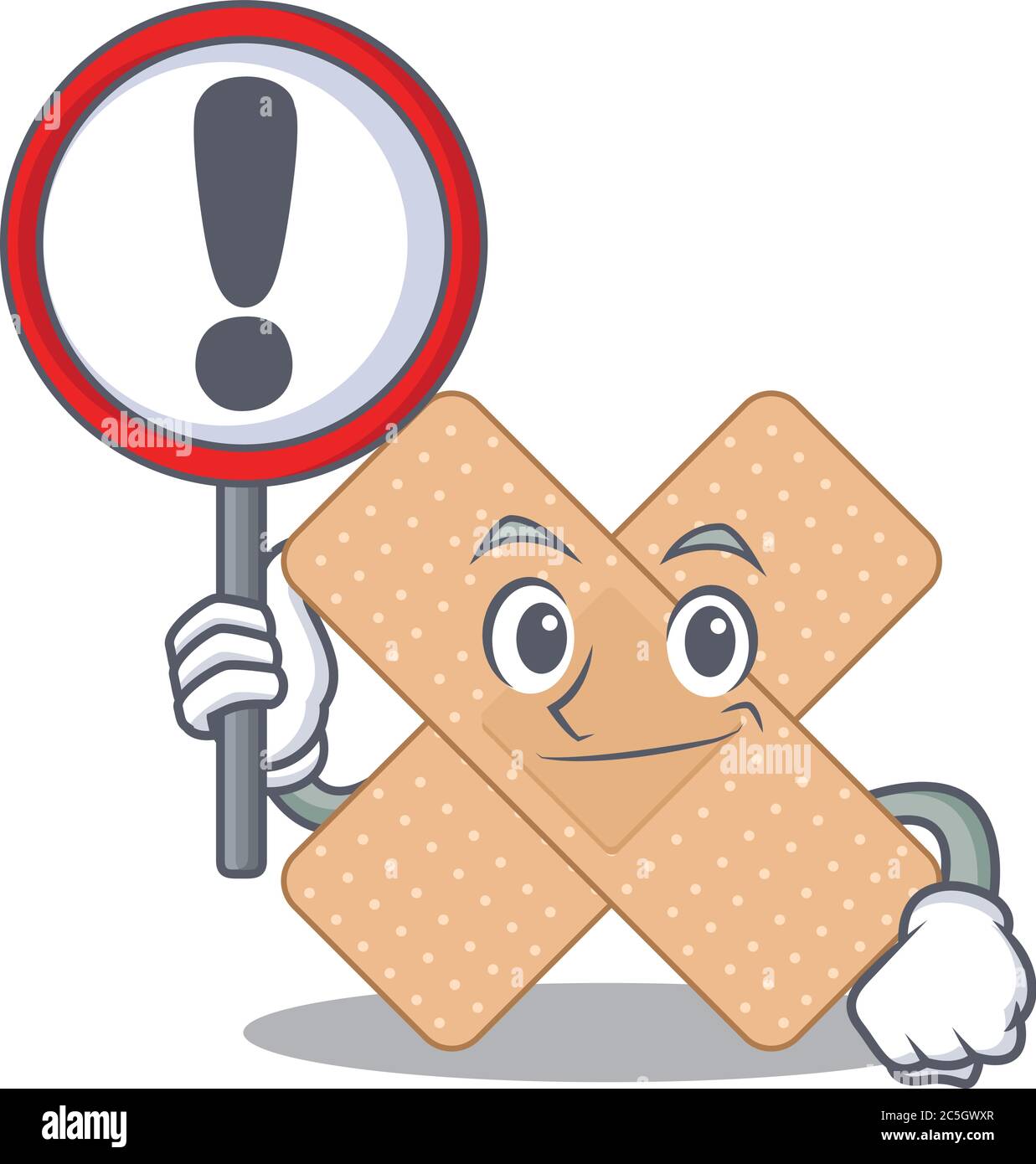 A cartoon icon of cross bandage with a exclamation sign board Stock ...