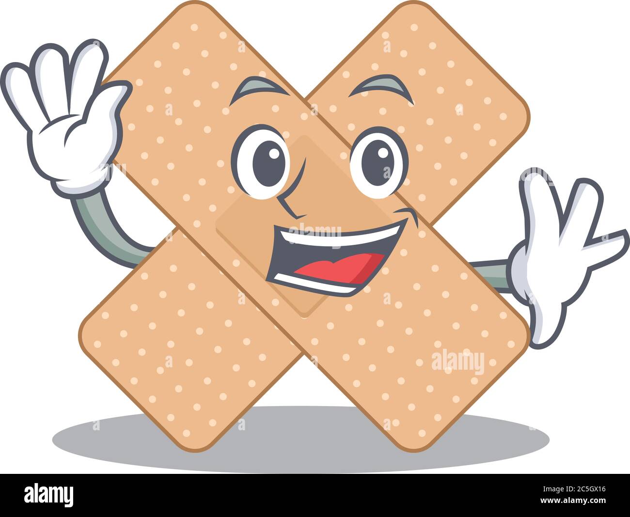 A charismatic cross bandage mascot design concept smiling and waving ...