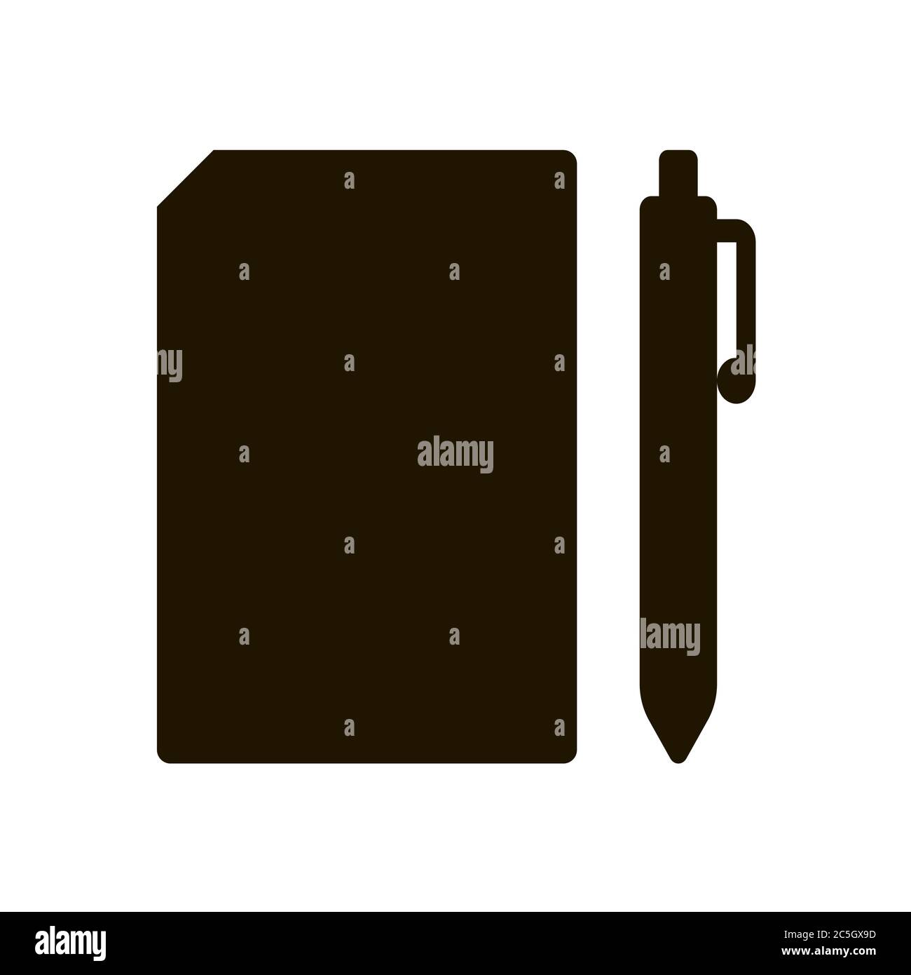 Pen and paper with inscriptions Icon on white background. Trendy flat ...