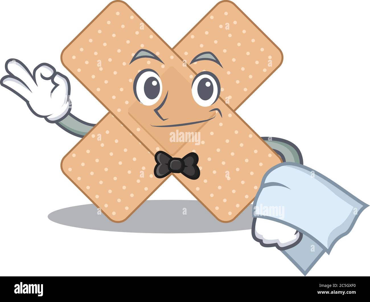 A Caricature design style of cross bandage as a waiter with a white ...