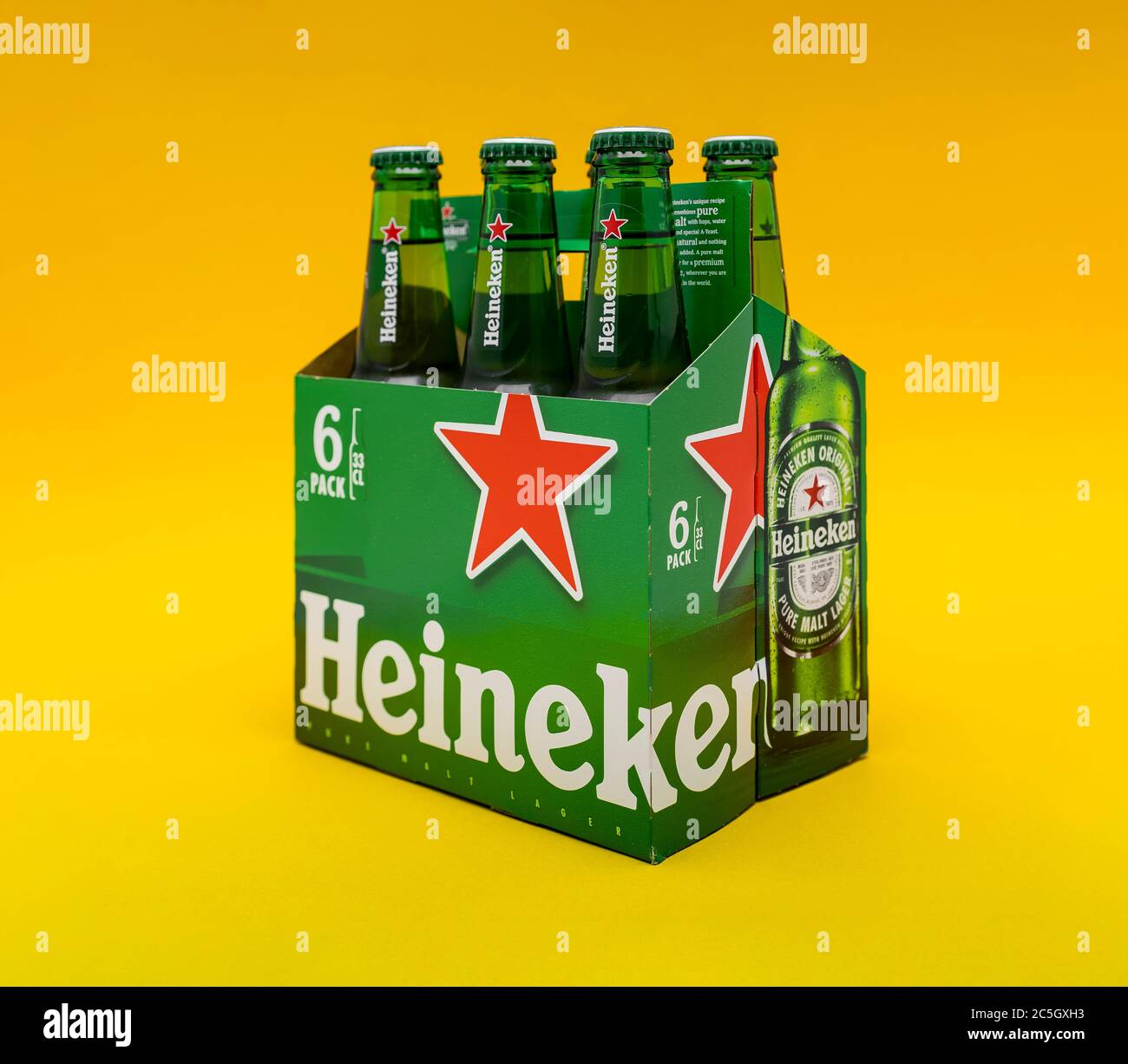 Sankt-Petersburg, Russia, Fenruary 02, 2020: Six pack of Heineken light ...