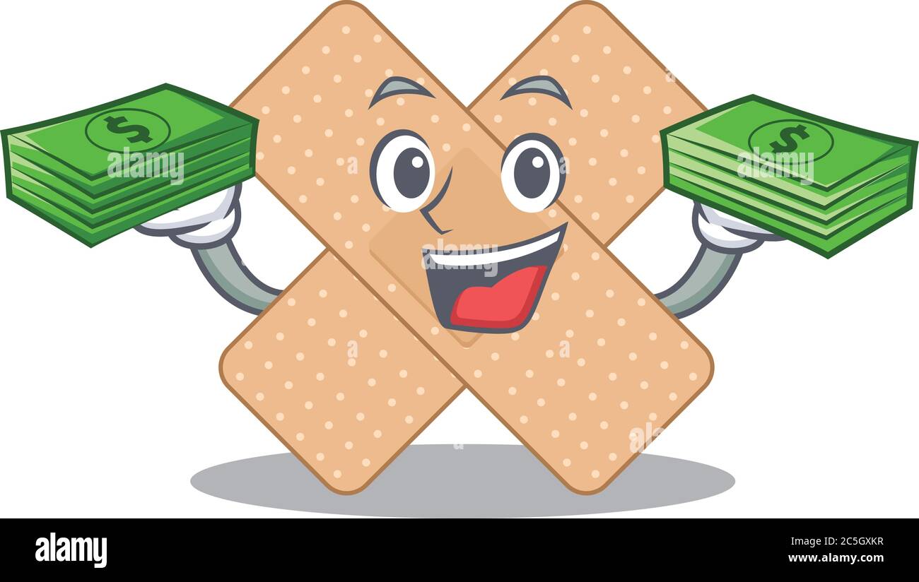 A wealthy cross bandage cartoon character having much money on hands ...