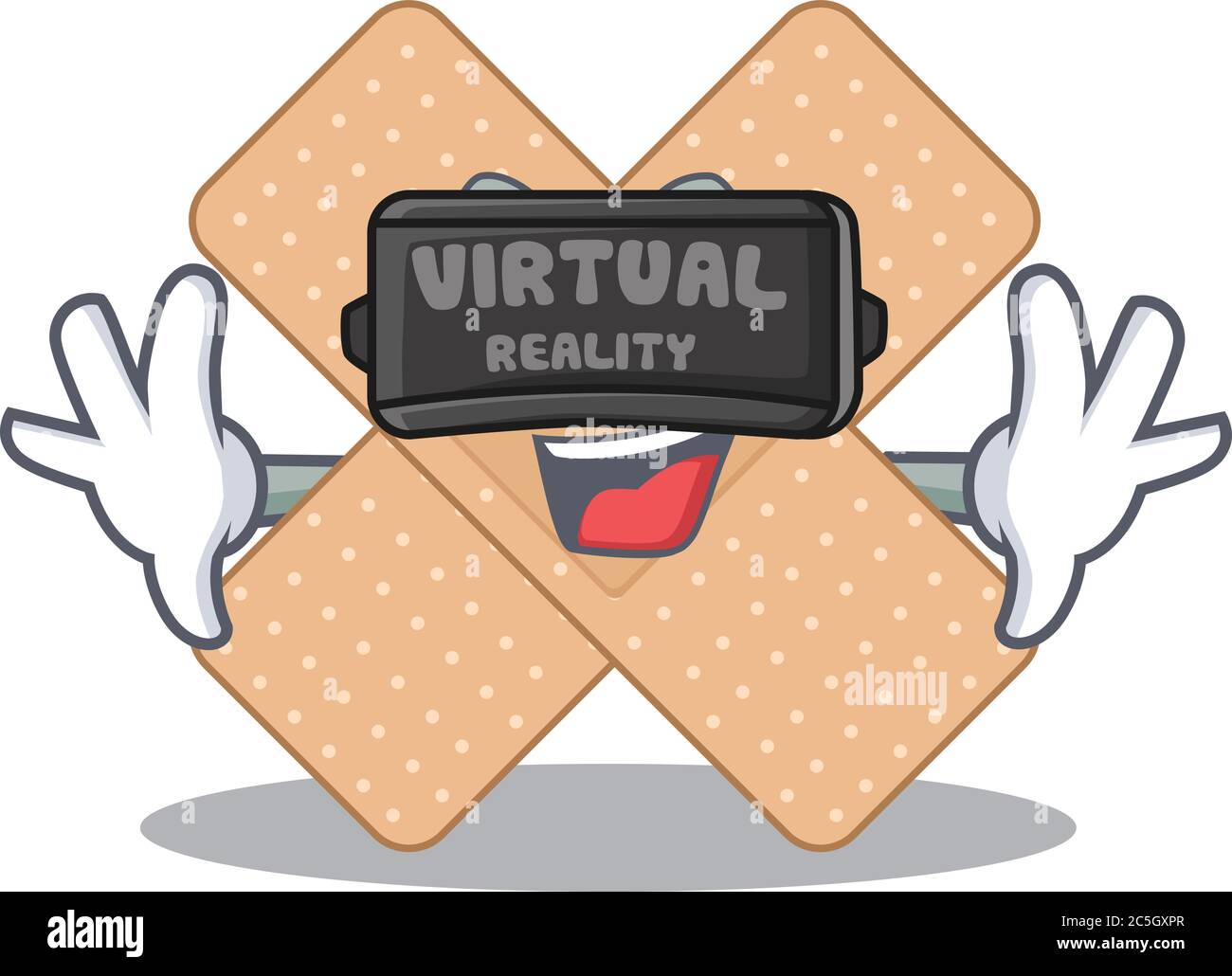 Cross bandage cartoon image play a game with Virtual Reality headset ...