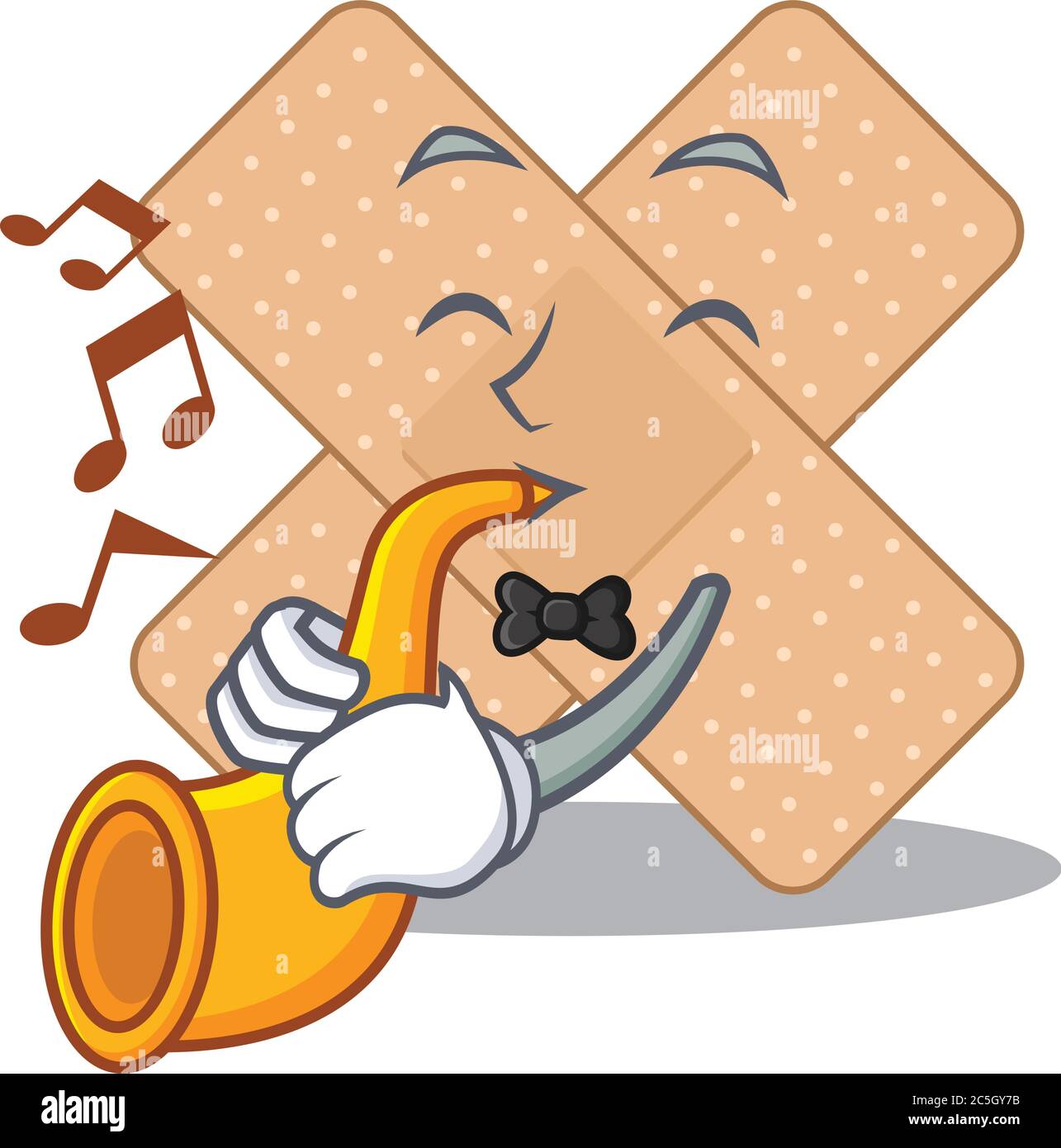 Cross bandage musician of cartoon picture playing a trumpet on stage ...
