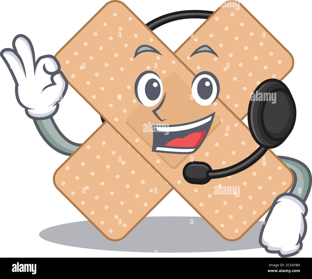 Cross bandage caricature character concept wearing headphone Stock ...