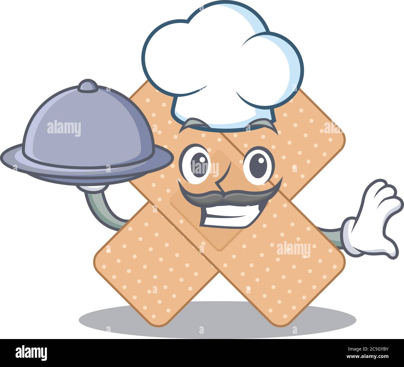 mascot character style of cross bandage chef serving dinner on tray ...