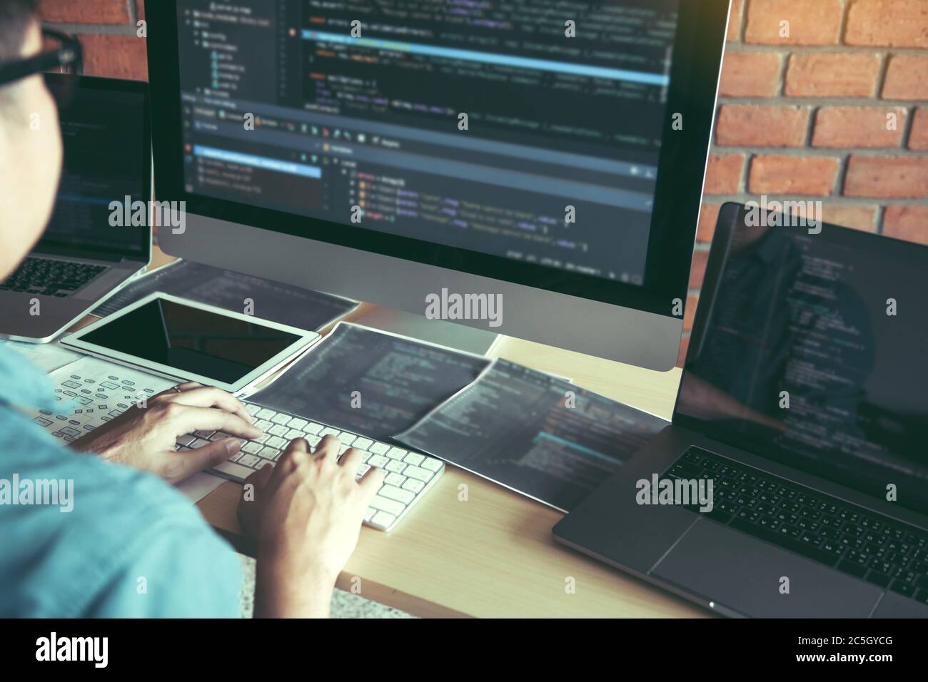 Asian Man Working Code Program Developer Computer Web Development Working Design Software On