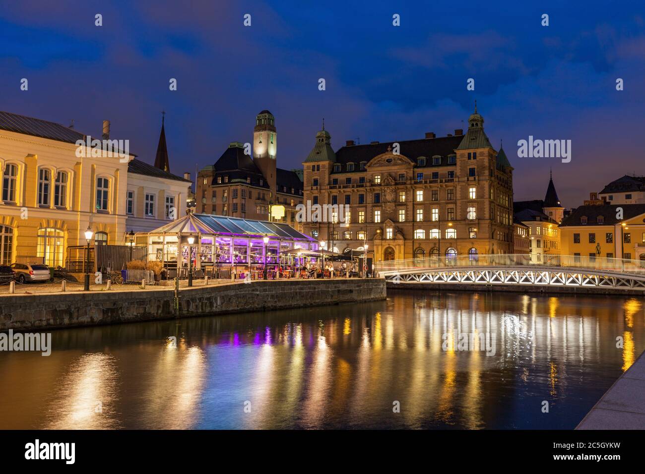 Panorama of Malmo at night. Malmo, Scania, Sweden Stock Photo - Alamy