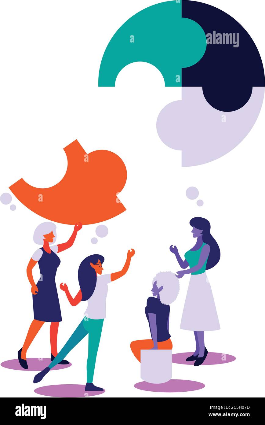 women working together and connecting ideas vector illustration desing ...