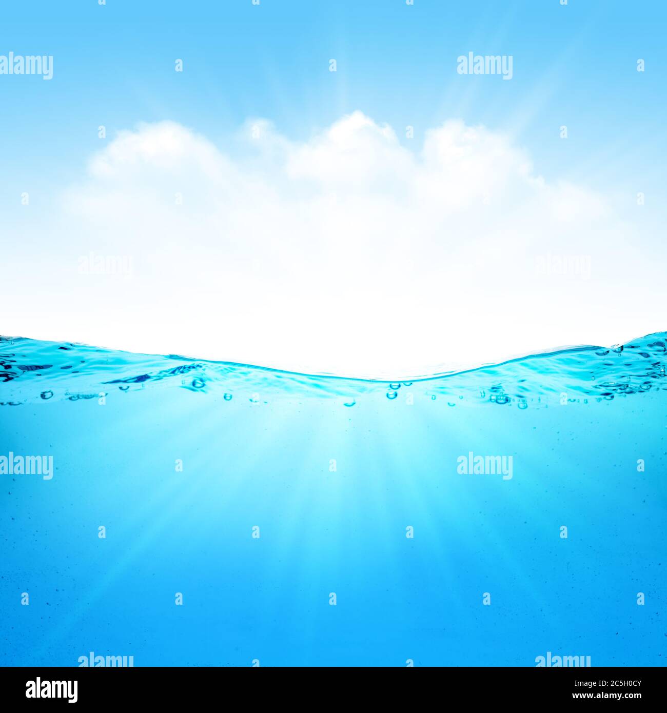 Summer tropical sea landscape with sunny sky and underwater space Stock ...