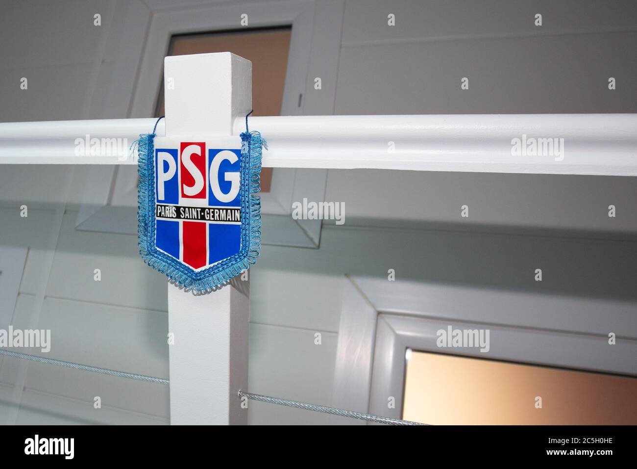 Paris , seine / France - 06 20 2020 : PSG Logo sign pennant banner ...