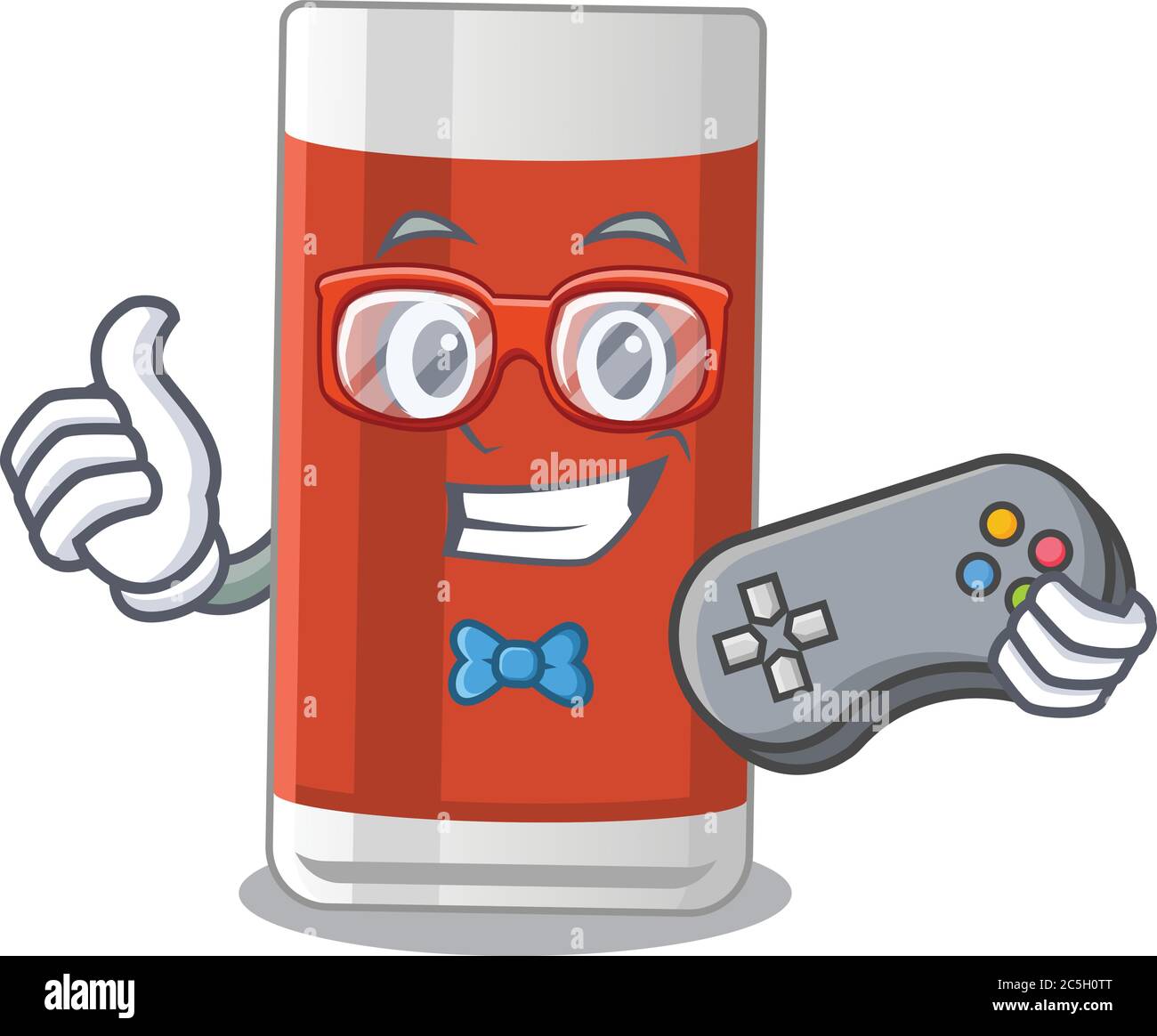 Cartoon Mascot design of glass of apple juice gamer using controller ...