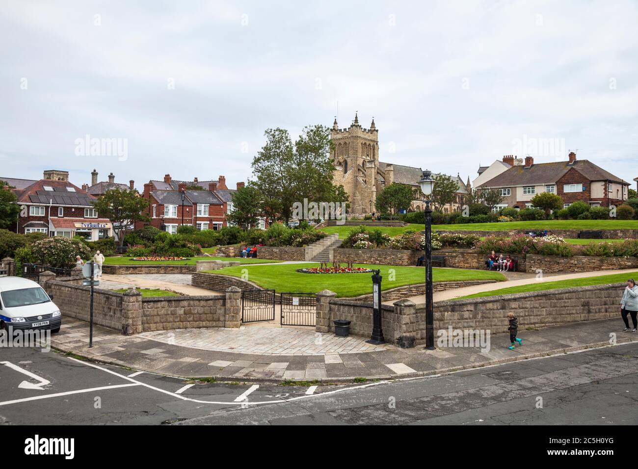 A scenic Croft Gardens area with St.Hildas Church at the Headland,Old ...