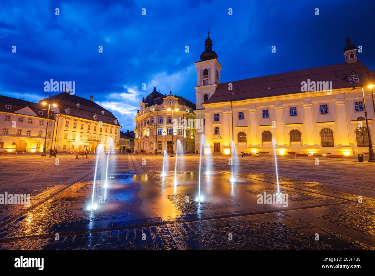 Holy Trinity Church and Sibiu City Hall on the Great Square in Sibiu ...