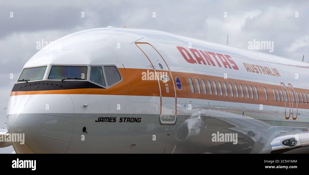 Qantas Boeing 737 VH-XZP known as Retro Roo which wears a special ...