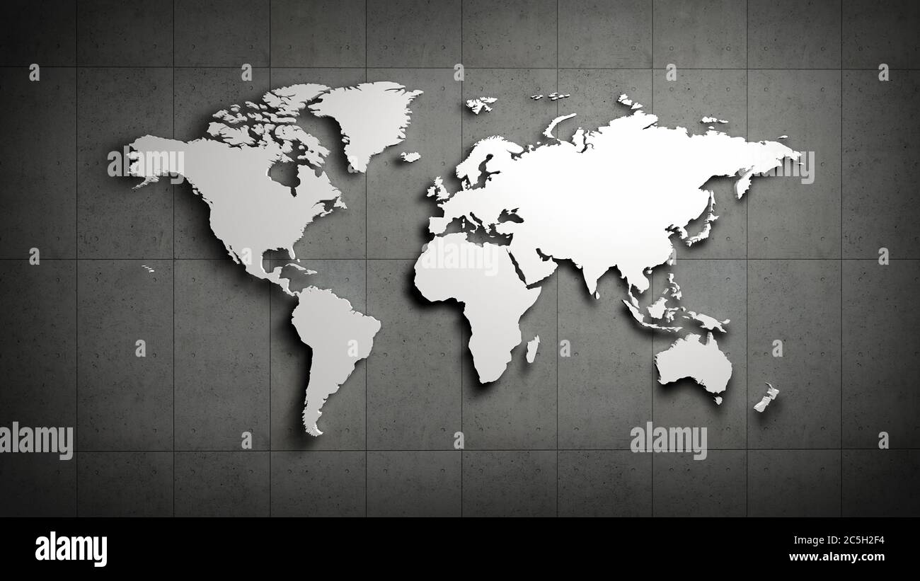 World map in front of concrete wall Stock Photo - Alamy