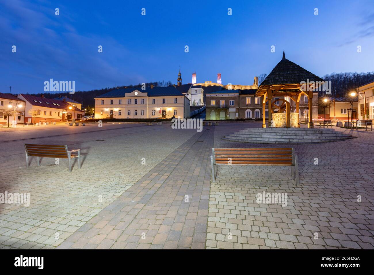Main Square in Checiny. Checiny, Holy Cross, Poland Stock Photo - Alamy