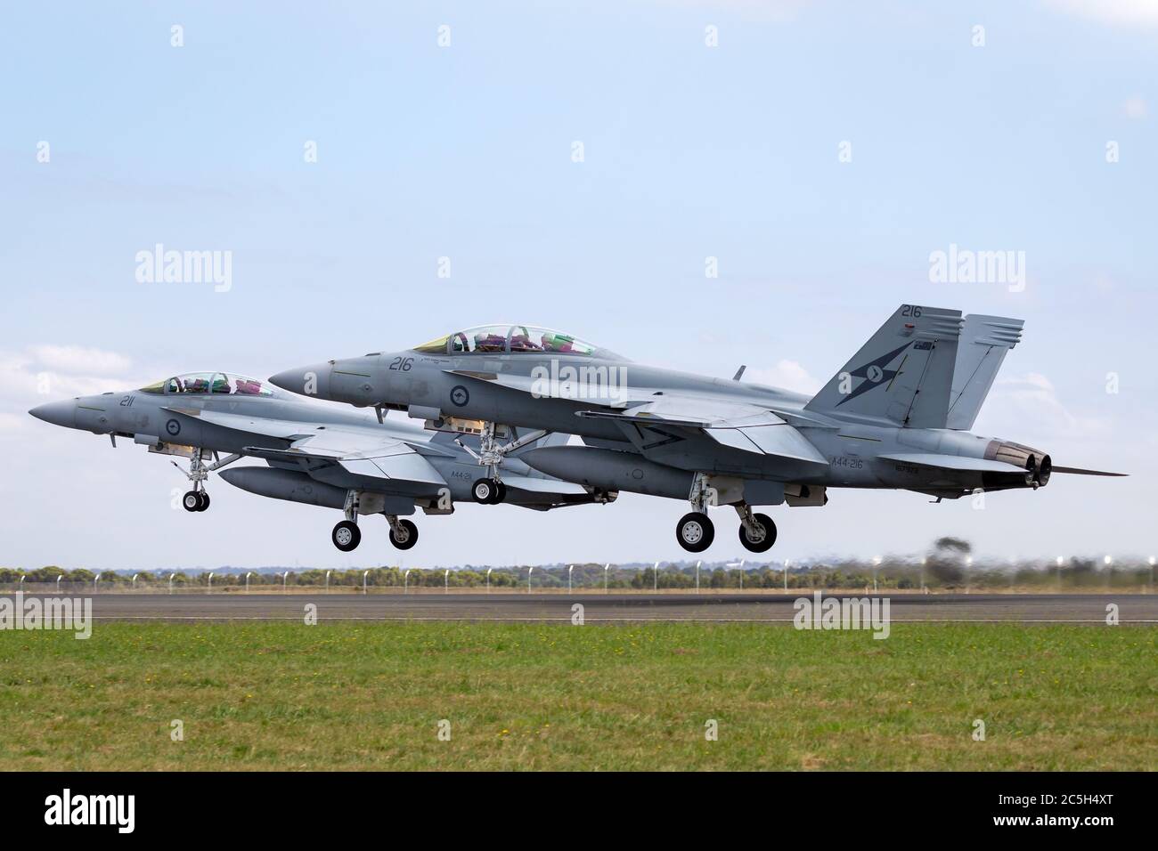 Two Royal Australian Air Force (RAAF) Boeing F/A-18F Super Hornet ...