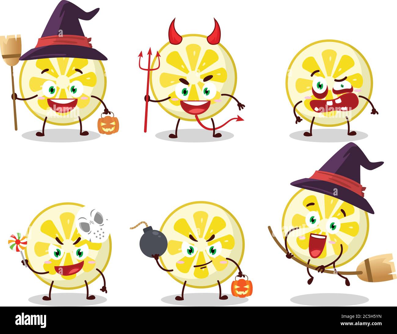 Halloween expression emoticons with cartoon character of lemon slice ...