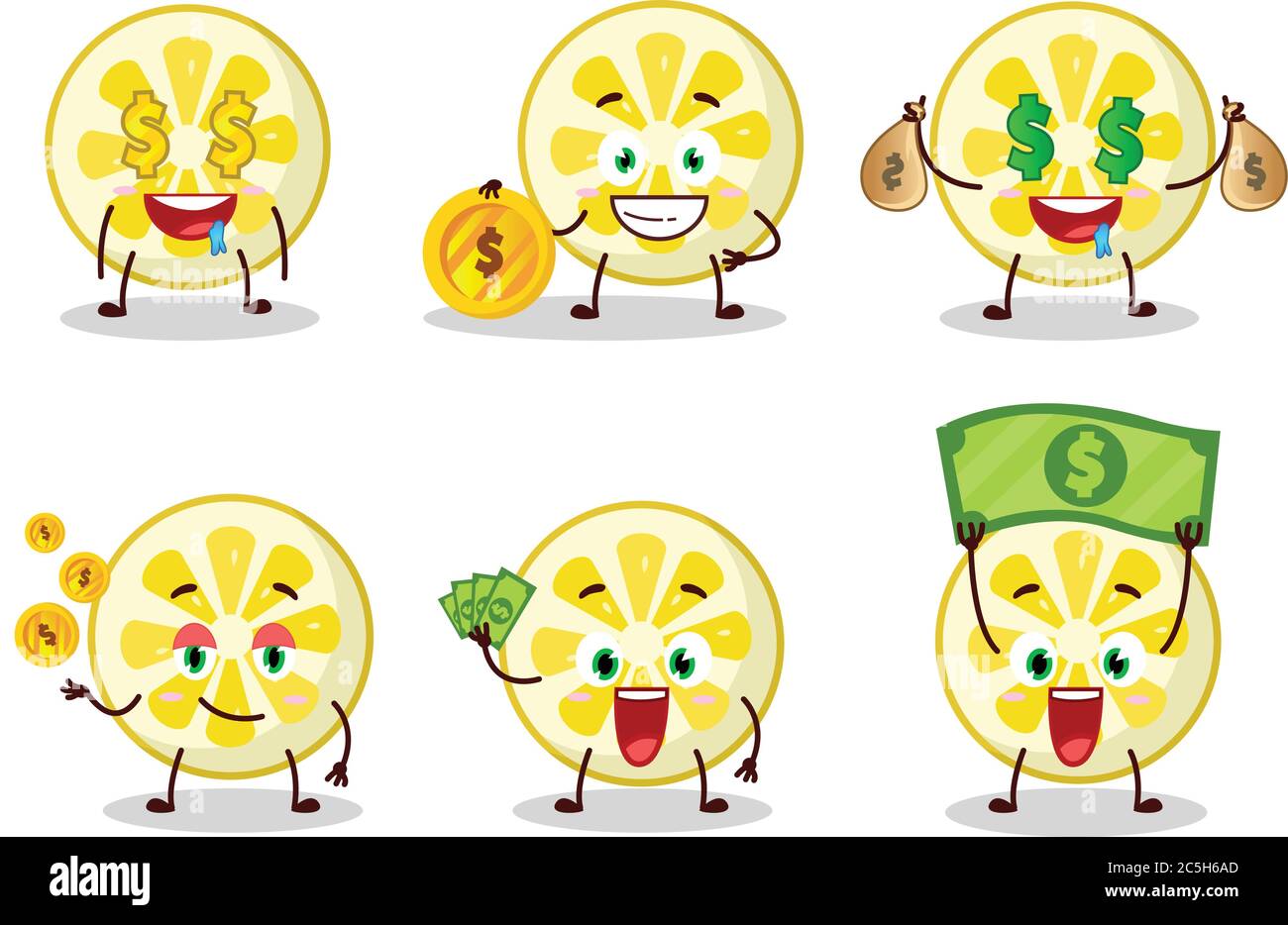 Lemon slice cartoon character with cute emoticon bring money Stock ...