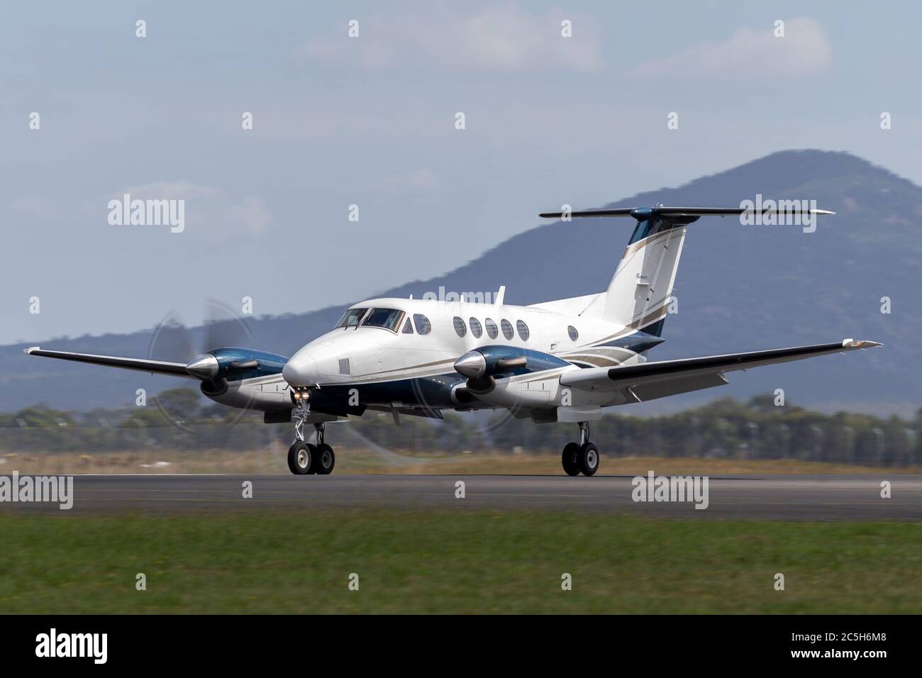 Beech B200 Super King Air twin engine turboprop aircraft on the runway ...