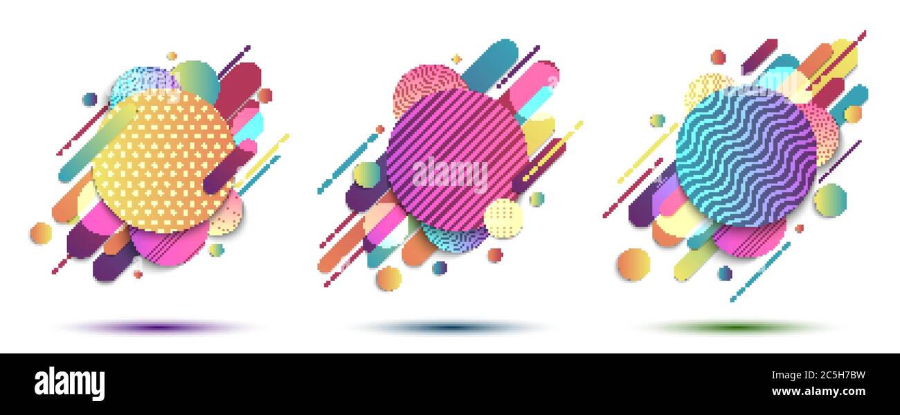 Set Of Abstract Colorful Geometric Pattern Composition Rounded Line Shapes Diagonal Transition